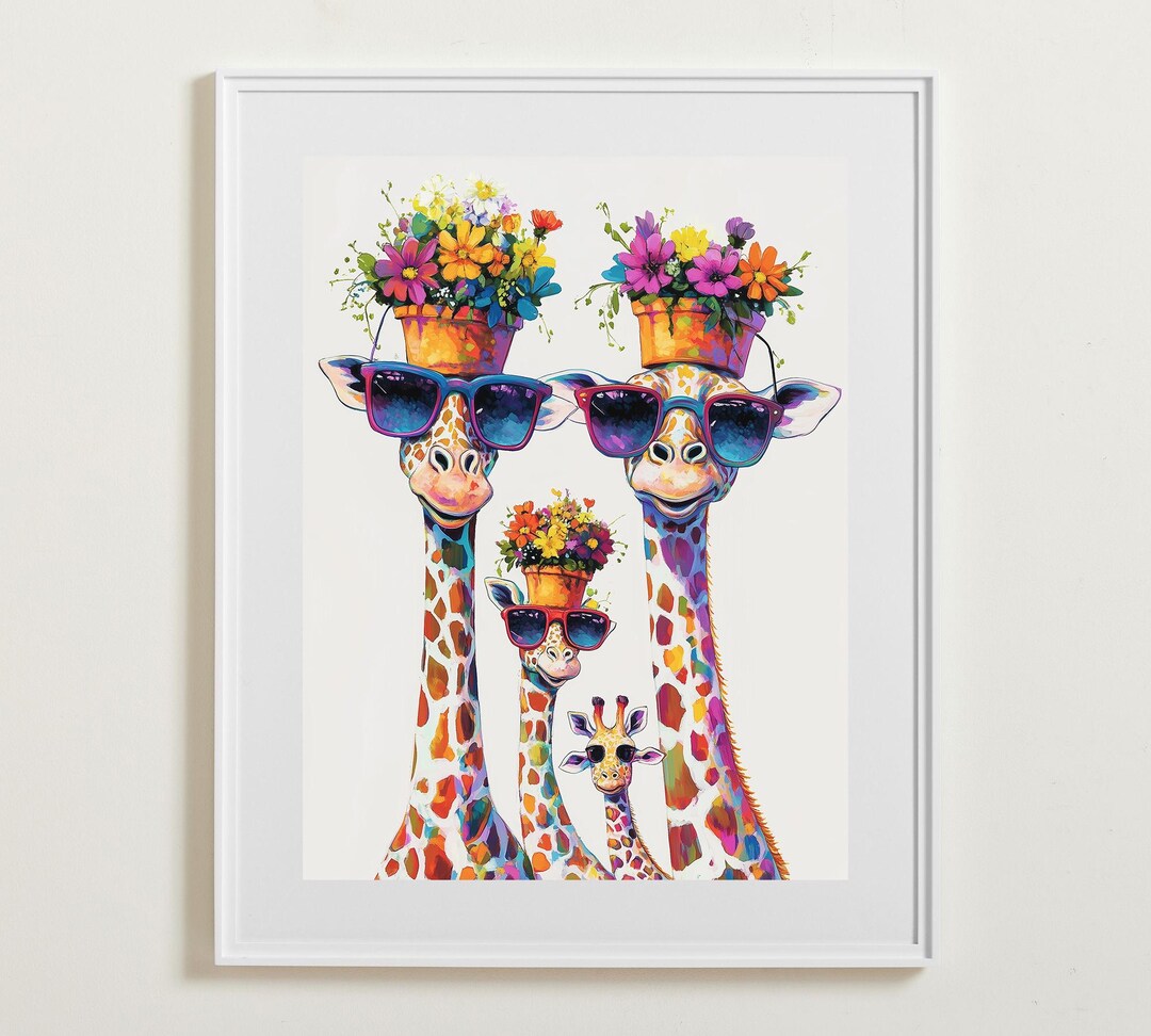 Giraffes Wall Art, Giraffe Family Poster, Festive Poster, Fun Animal ...