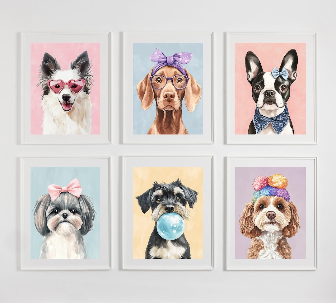 Watercolor Dog Prints - Set of 6, Dog Illustration Printable Wall Art ...