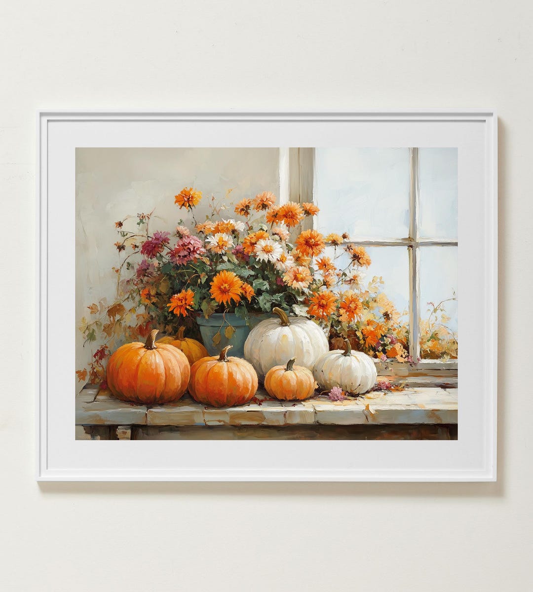 Vintage Fall Pumpkins and Flowers Art Print (digital Download) - Etsy
