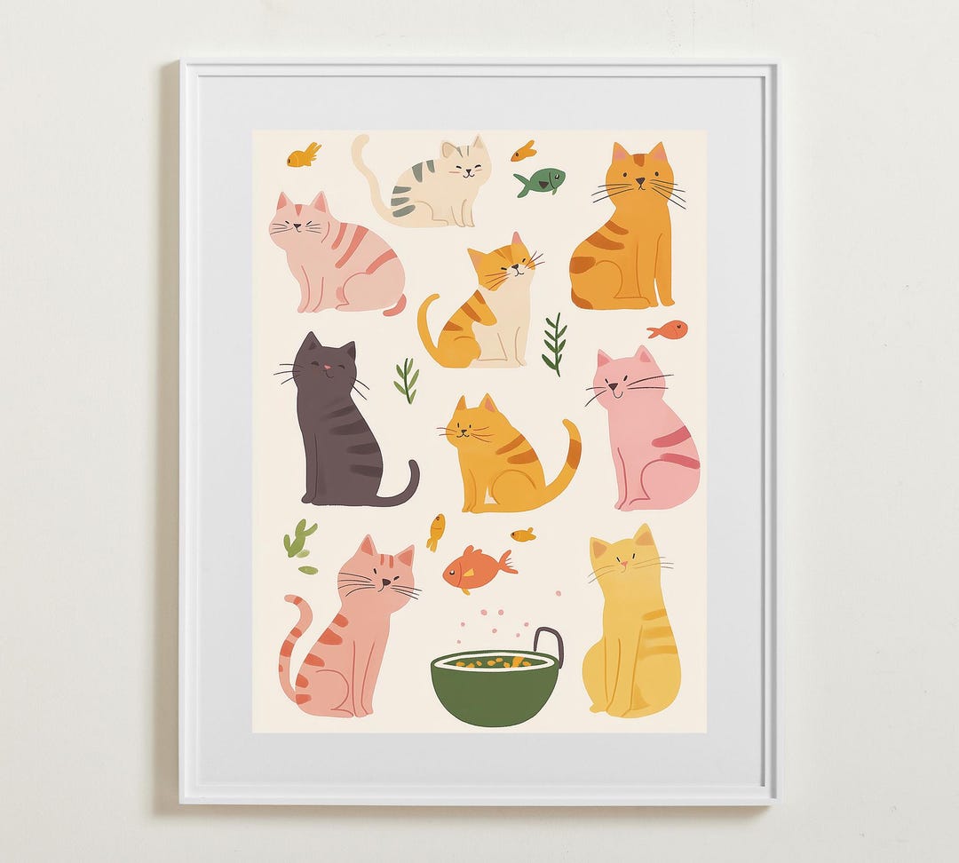 Adorable Cat Printable Wall Art, Animals Print, Preppy Room Decor ...