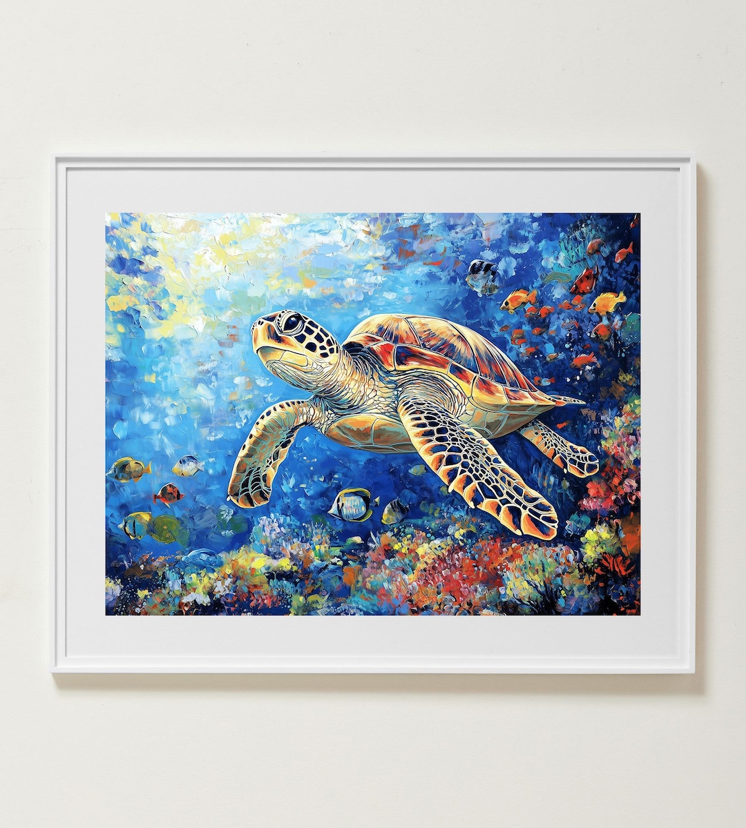 Sea Turtle Oil Painting Print: Vibrant Ocean Wall Art (digital Download ...