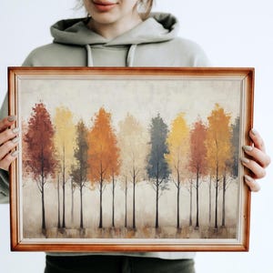 Autumn Landscape Wall Art, Vintage Rustic PRINTABLE, Moody Fall Trees ...