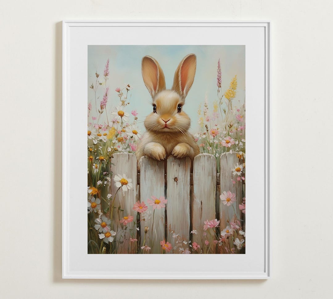 Easter Rabbit Printable Wall Art, Rabbit on the Fence Print, Spring ...