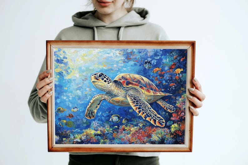 Sea Turtle Oil Painting Print: Vibrant Ocean Wall Art (digital Download ...