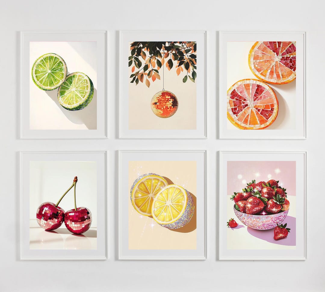 Disco Fruit Print Set: Kitchen Decor, Funny Food Art (digital Download ...