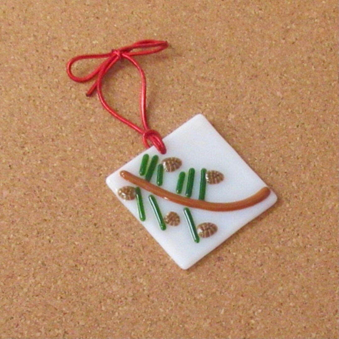 Fused Glass Evergreen Branch, Fused Glass Pine Cone Ornament, Fused ...