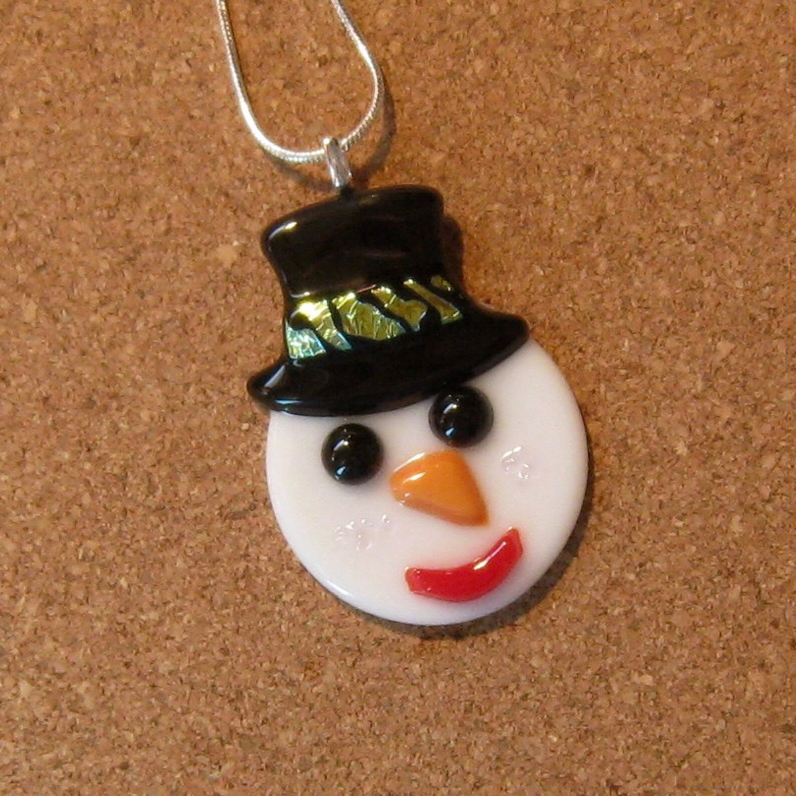 Fused Glass Snowman Pendant - Fused Glass Holiday Pendants - Snowman ...
