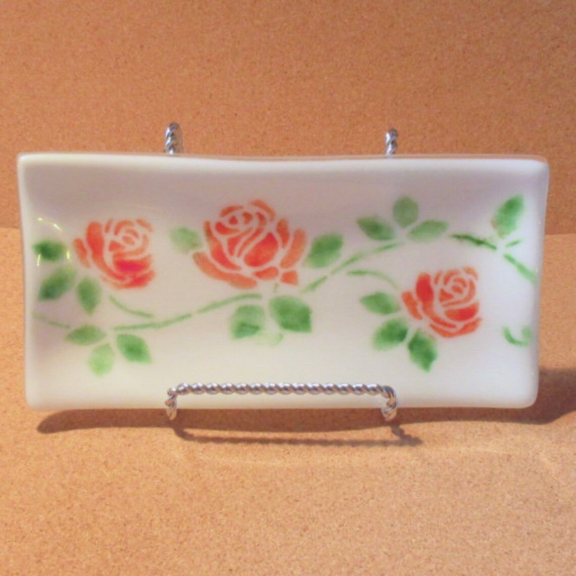 Fused Glass Red Rose Plate, Rose Sushi Plate Housewarming Gift , Mother ...
