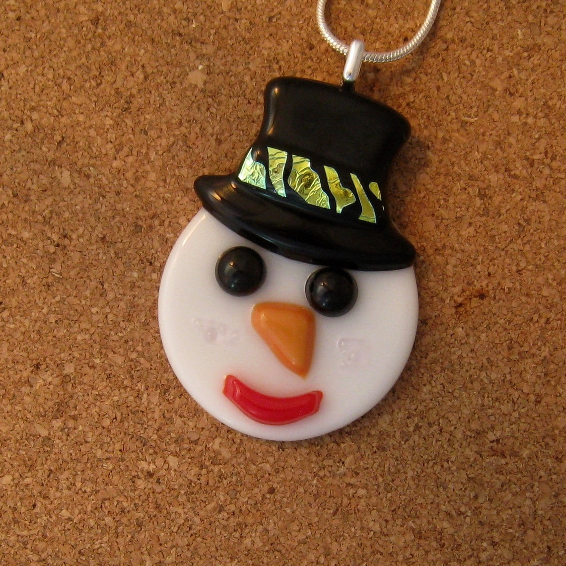 Fused Glass Snowman Pendant - Fused Glass Holiday Pendants - Snowman ...