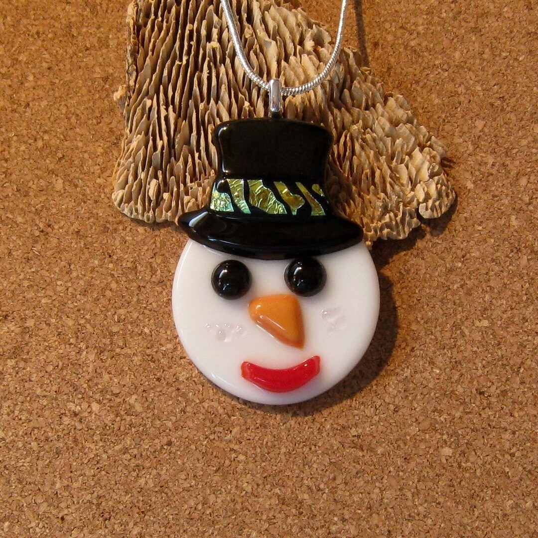 Fused Glass Snowman Pendant - Fused Glass Holiday Pendants - Snowman ...