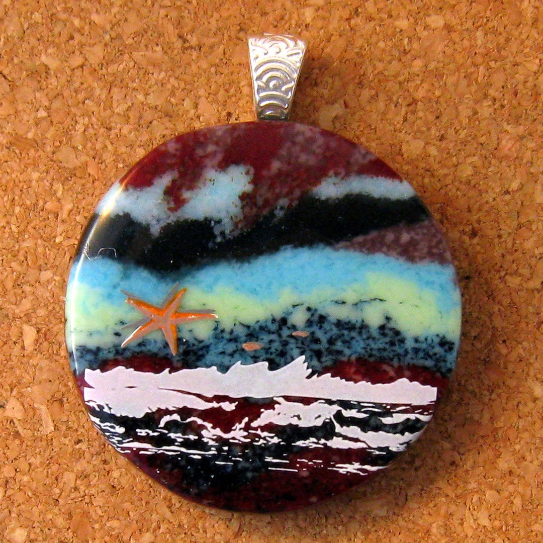 Fused Glass Pendant - Beach Scene - Decal Pendant - Glass Pendant ...