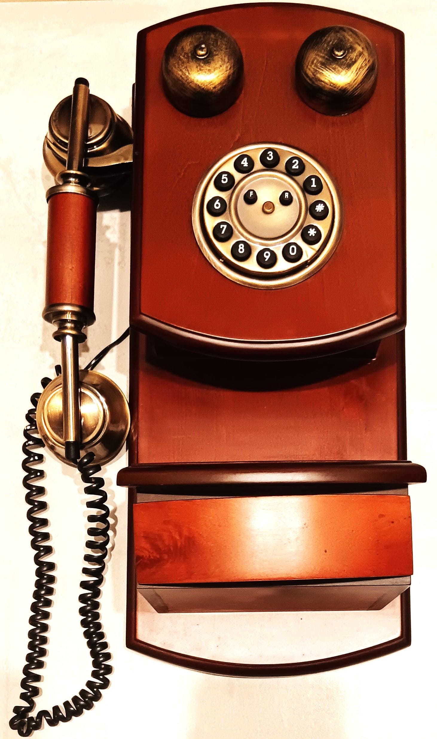 Vintage Rotary Telephone Replica, Ancient Wall-mounted Wooden Telephone ...