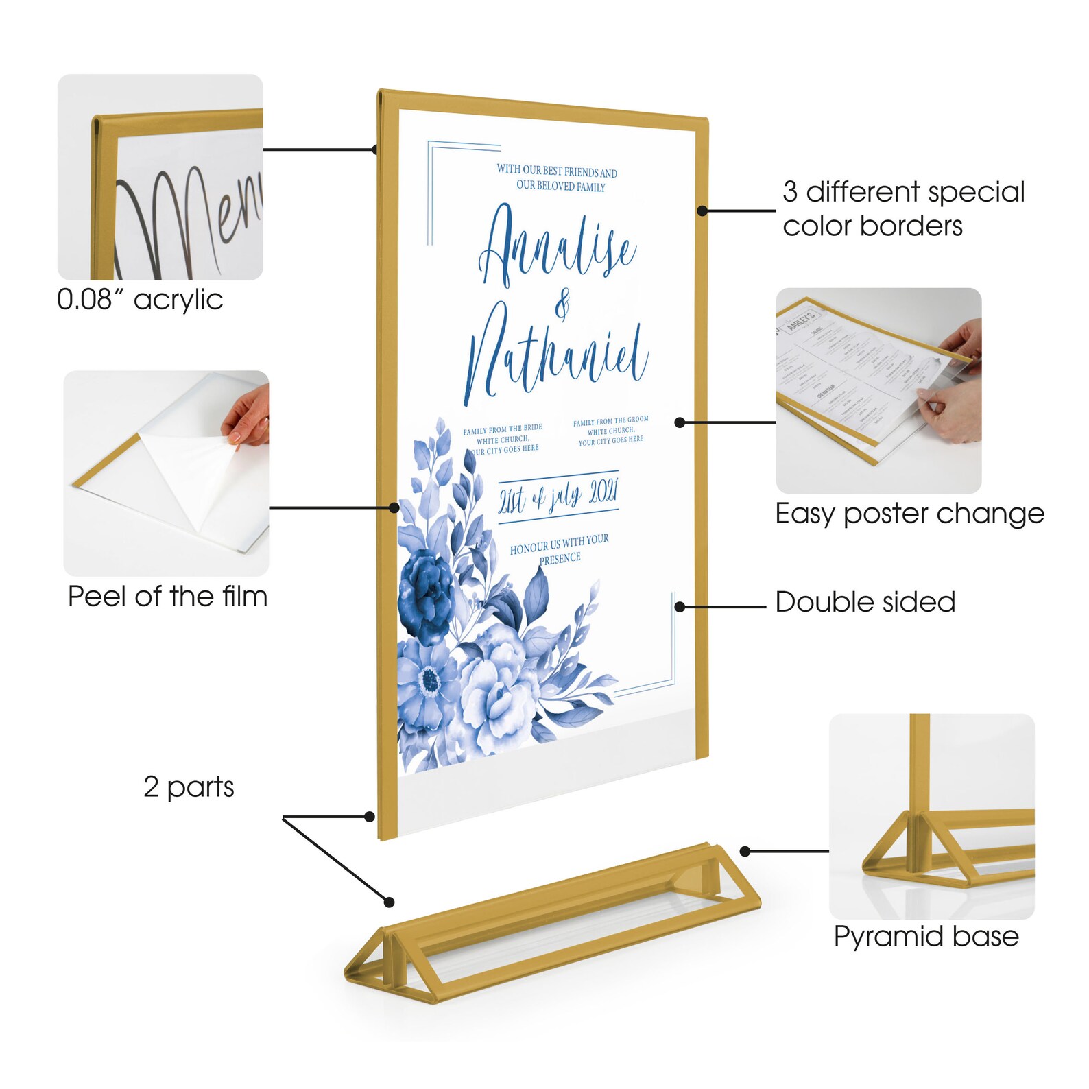 M&T Displays Double Sided Acrylic Sign Menu Holder T Shape Bottom ...