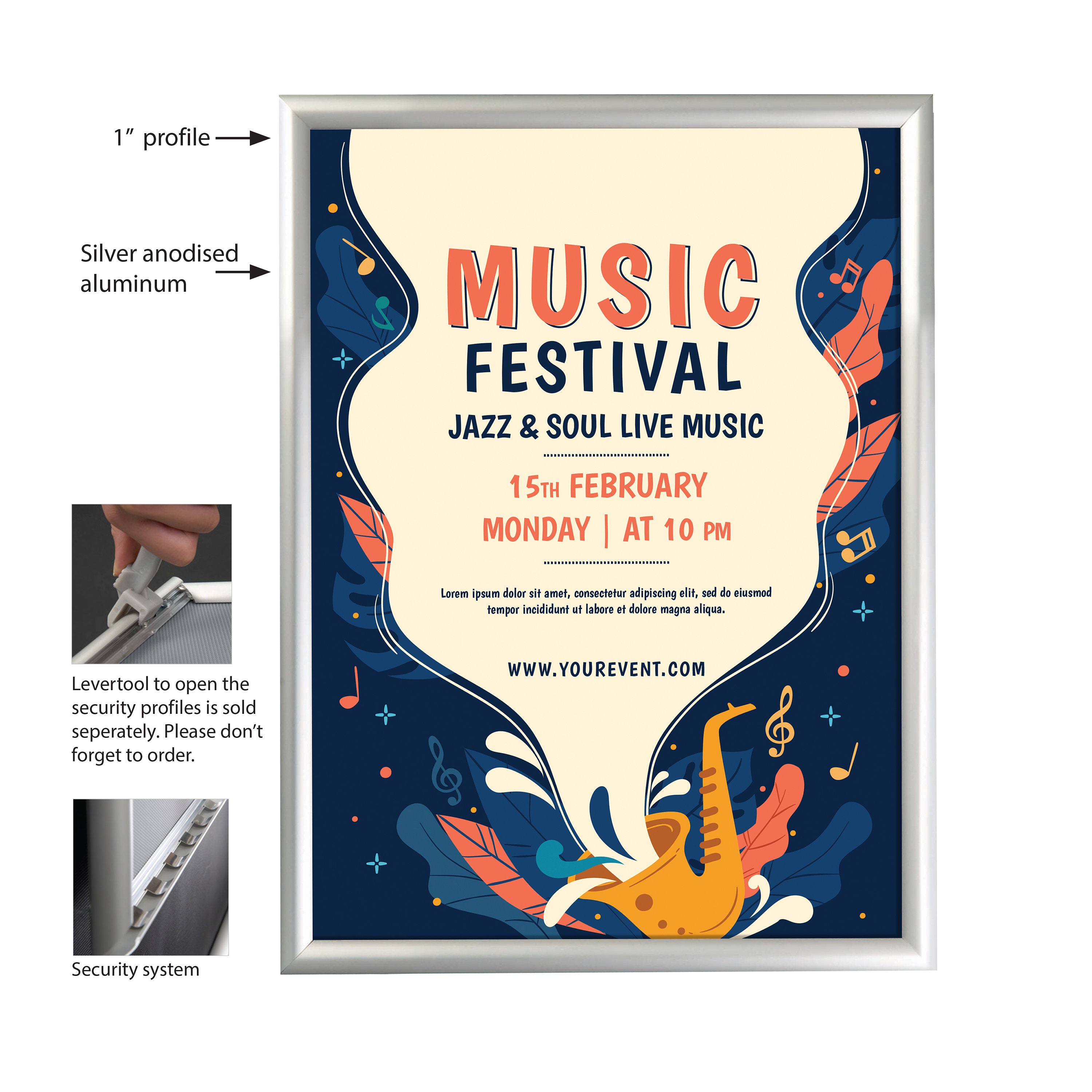 M&T Displays Security Snap Photo Poster Frame, Silver Aluminum, Front ...