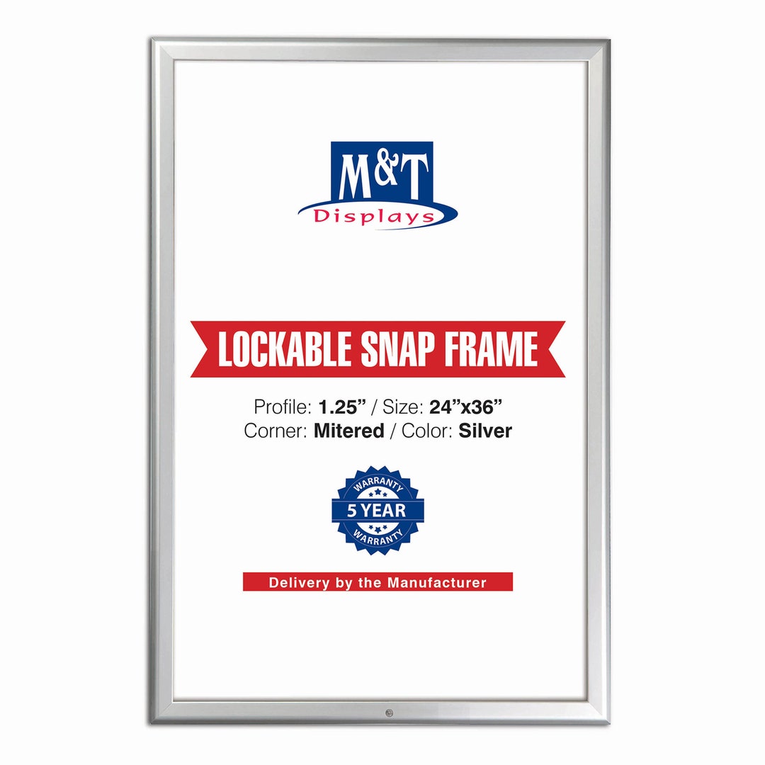 M&T Displays Lockable Snap Poster Frame 24x36 Silver 1.25 Aluminum ...