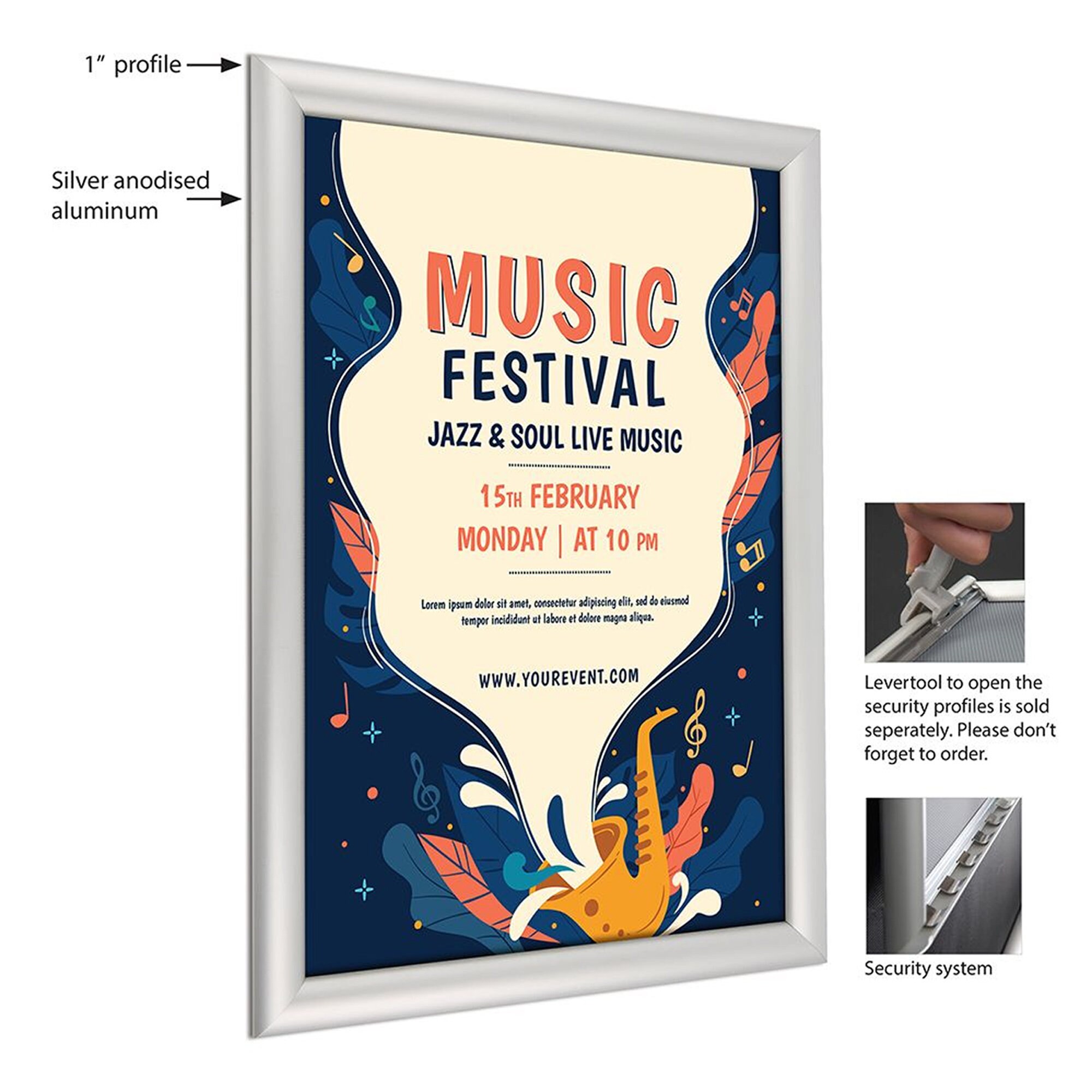 M&T Displays Security Snap Photo Poster Frame, Silver Aluminum, Front ...