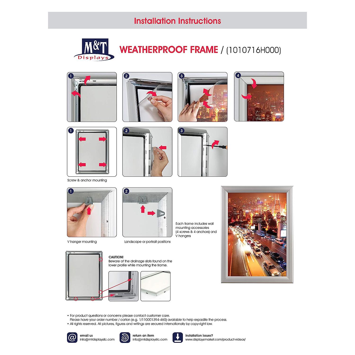 M&T Displays Weatherproof Snap Poster Frame 18x24 Inch Silver Aluminum ...