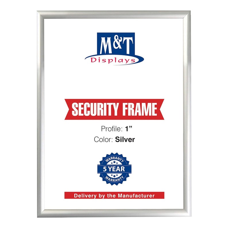 M&T Displays Security Snap Photo Poster Frame, Silver Aluminum, Front Loading, Anti-glare ...