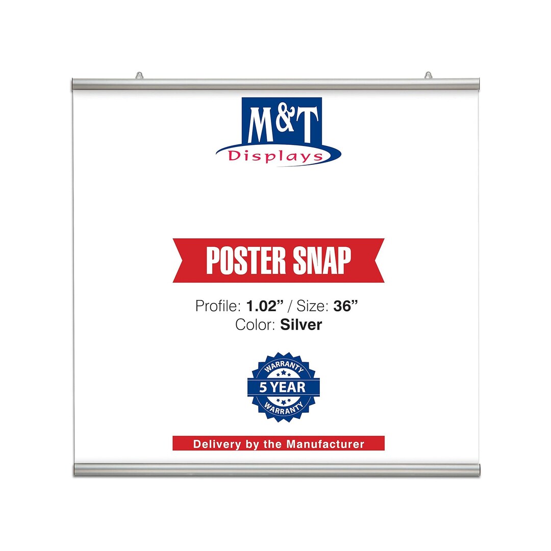 M&T Displays Poster Snap Hanger Set 36 Inch Wall Mounting Silver 1.02 ...