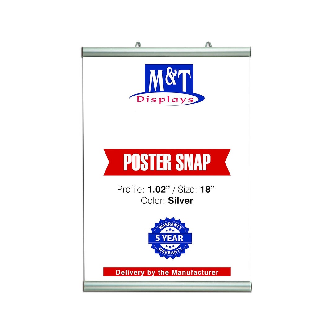 M&T Displays Poster Snap Hanger Set 18 Inch Wall Mounting Silver 1.02 ...