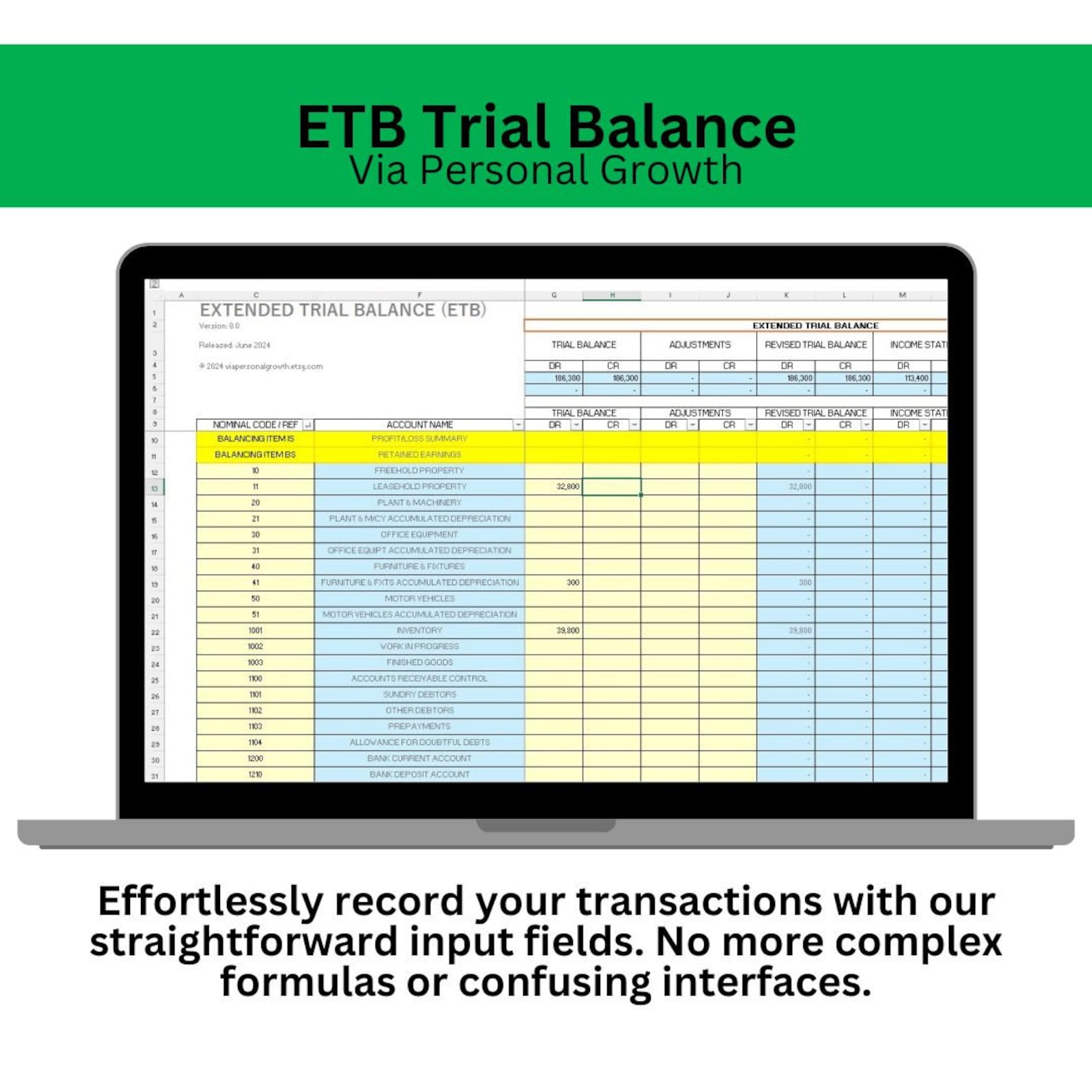 Extended Trial Balance Template Excel File 3 Tabs Easy and Straight ...