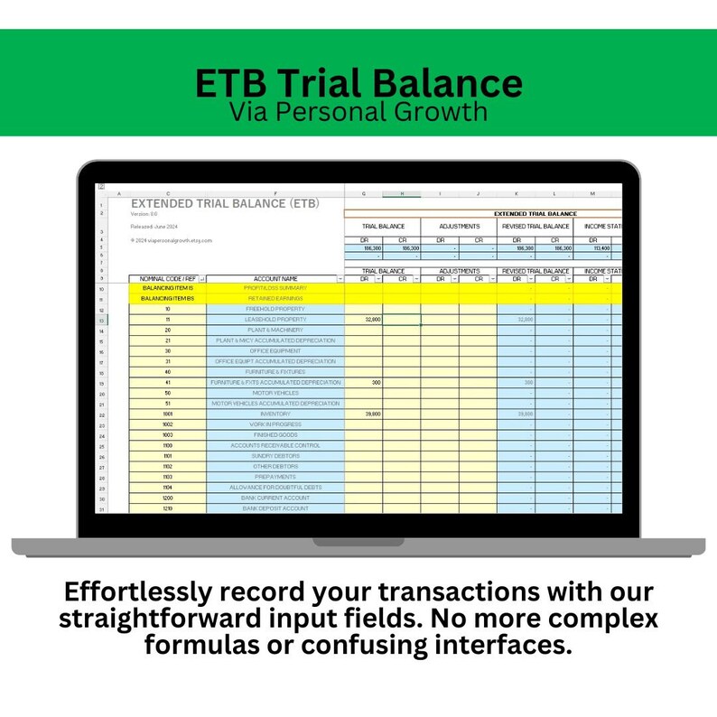 Extended Trial Balance Template Excel File 3 Tabs Easy and Straight ...