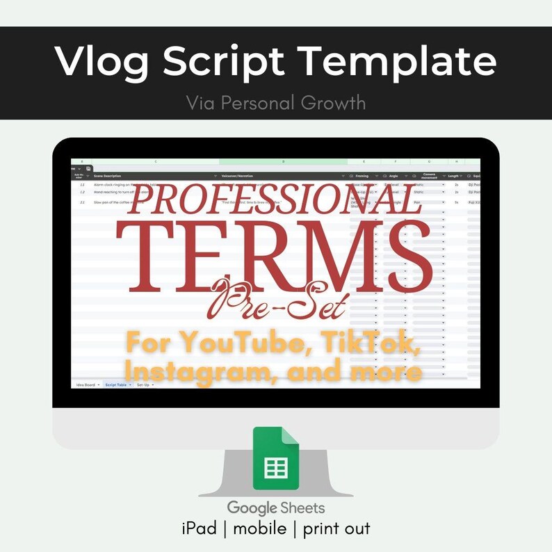 Vlogging Script Template for Tiktok Youtube Instagram Plan & Organize Your Video Ideas Easily - Etsy