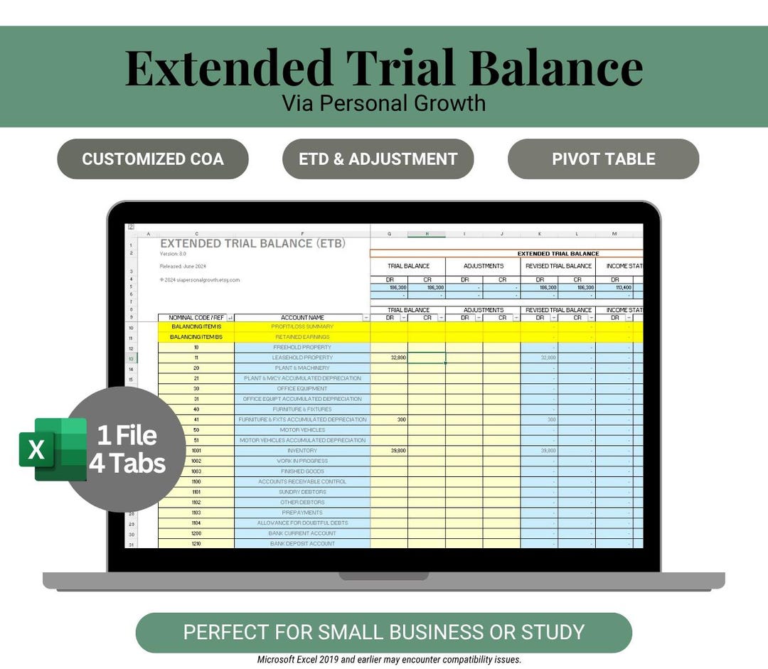 Extended Trial Balance Template: Excel File With Pivot Table - Etsy