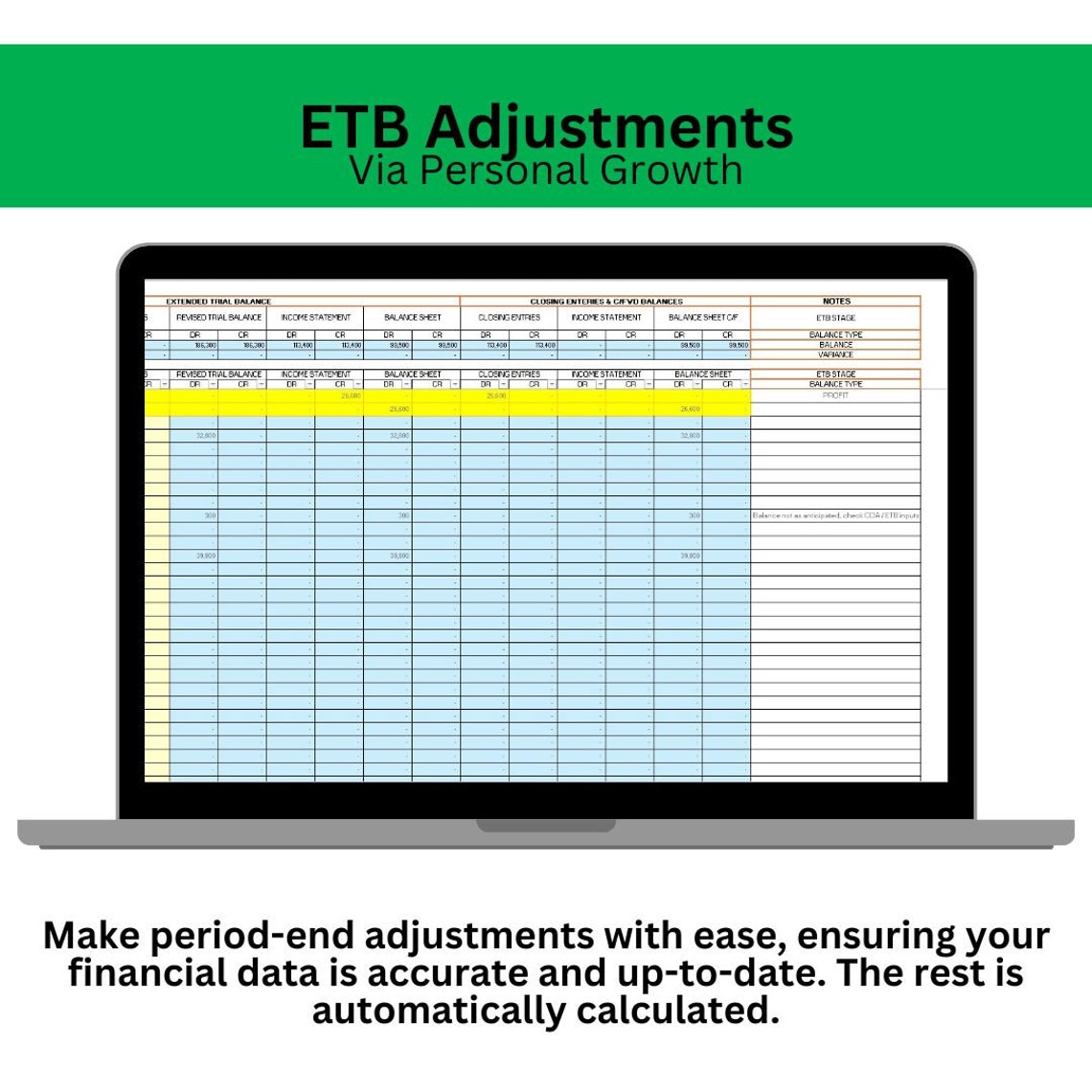 Extended Trial Balance Template Excel File 3 Tabs Easy and Straight ...
