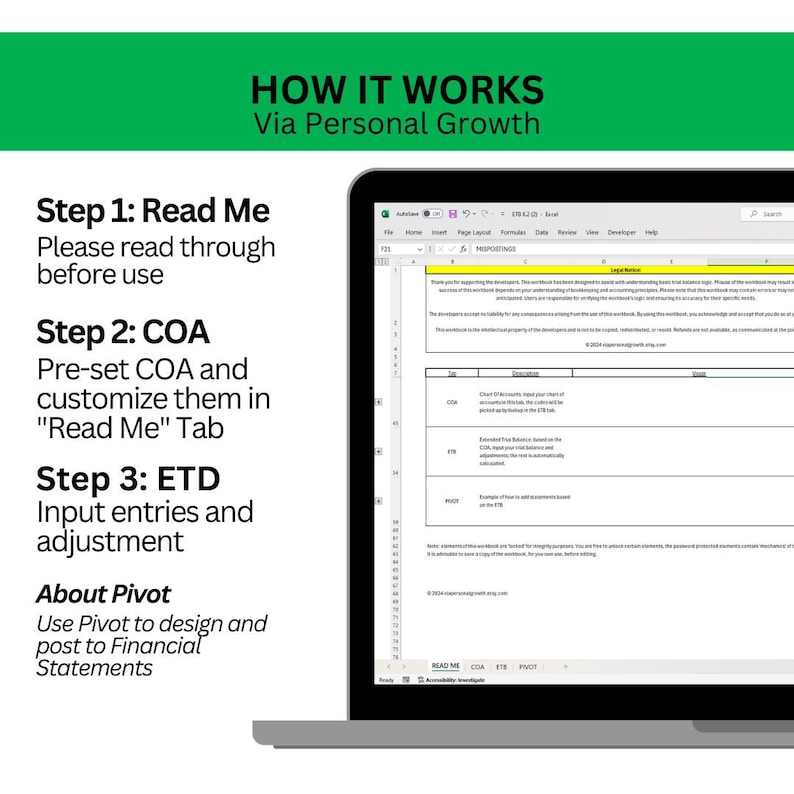 Extended Trial Balance Template Excel File 3 Tabs Easy and Straight ...