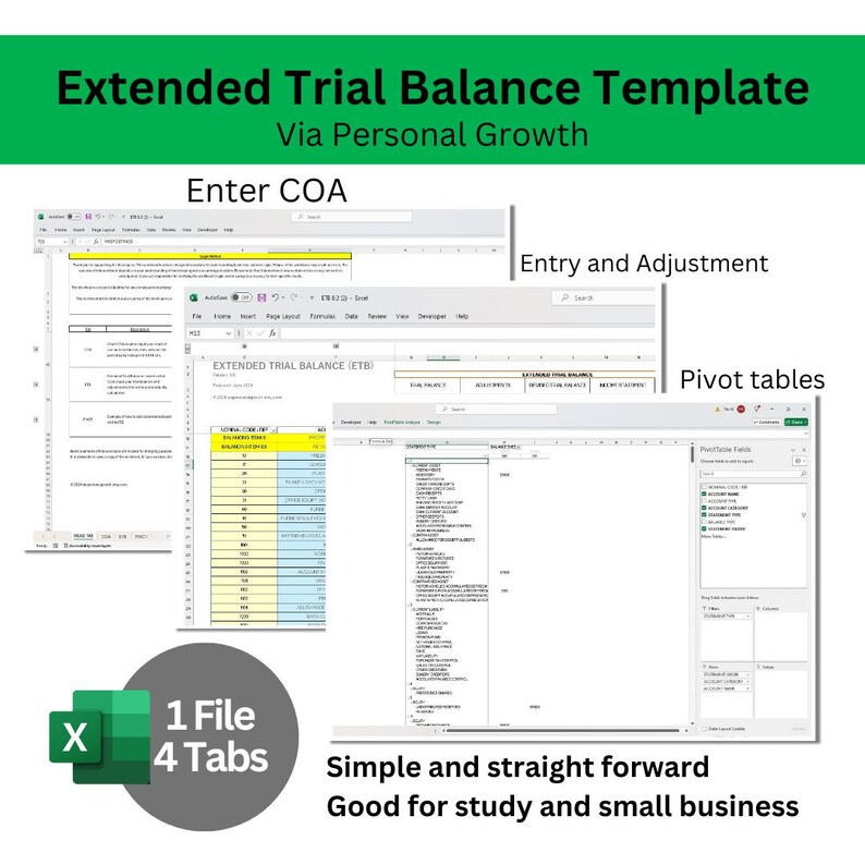 Extended Trial Balance Template Excel File 3 Tabs Easy and Straight ...