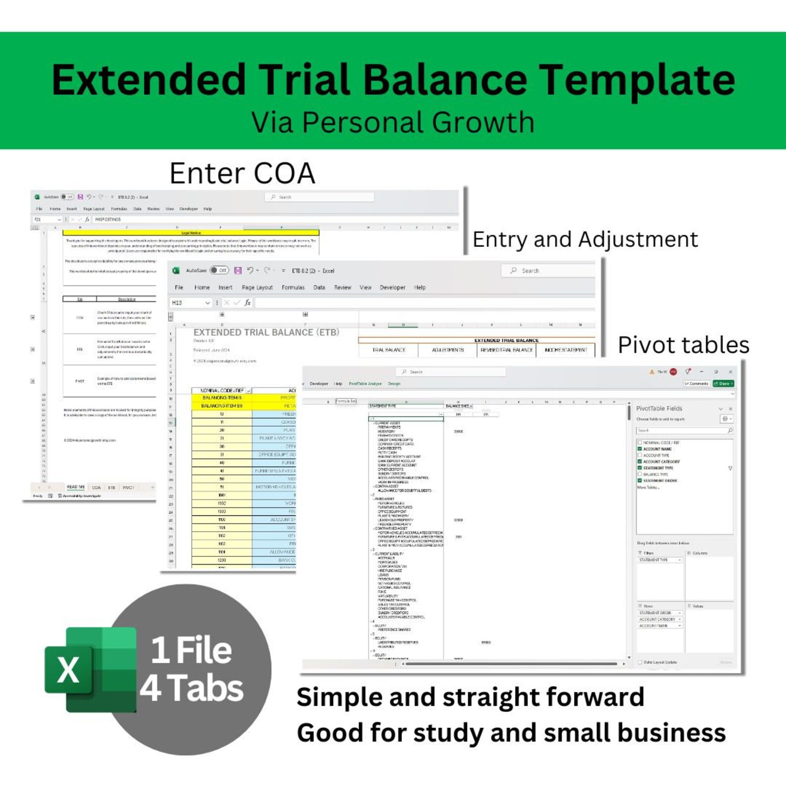 Extended Trial Balance Template: Excel File With Pivot Table - Etsy