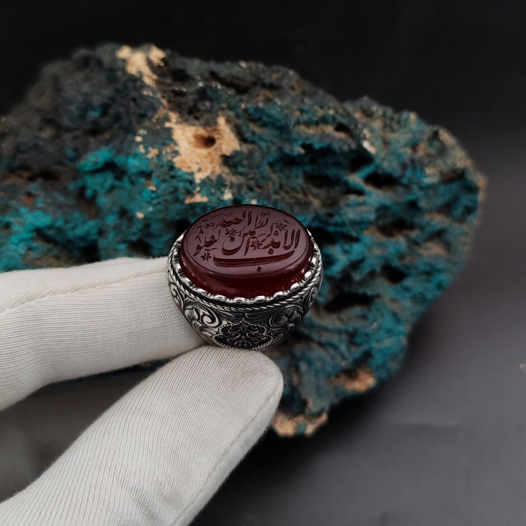 Islamic Hand Carving on Agate Stone, Islamic Men's Ring, Islamic Gift ...