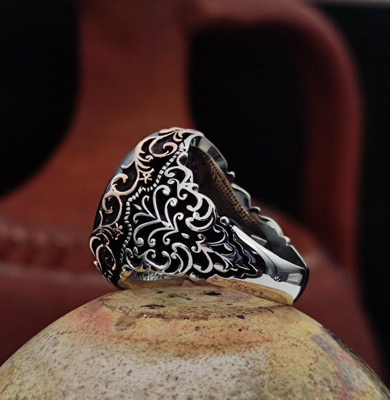 Mahabbatullah Written Islamic Mens Ring, Quran Engraved Hematite Stone ...