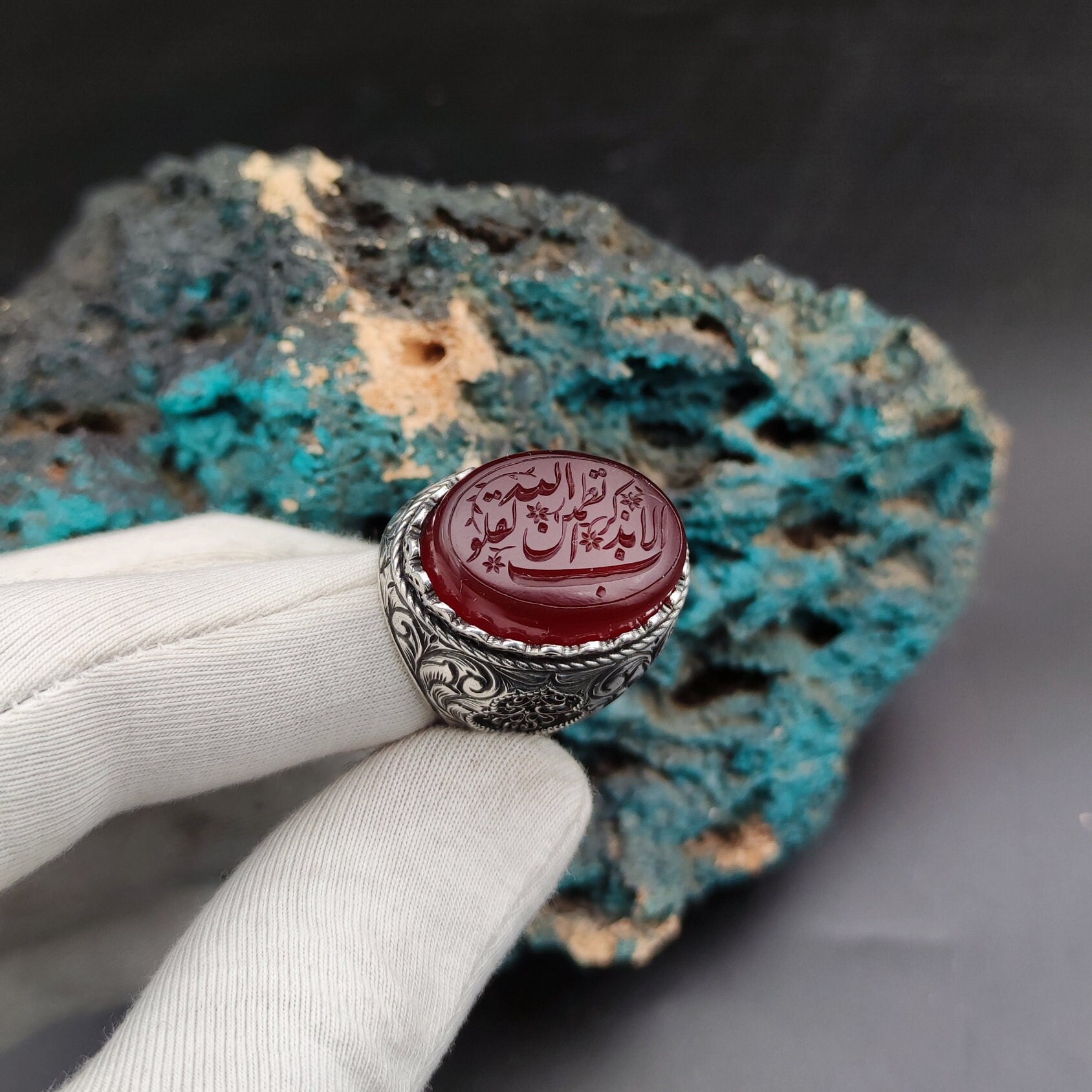 Islamic Hand Carving on Agate Stone, Islamic Men's Ring, Islamic Gift ...