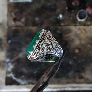 Kalima-i Tawhid Hand-engraved Natural Jade Stone, Islamic Silver Men's ...