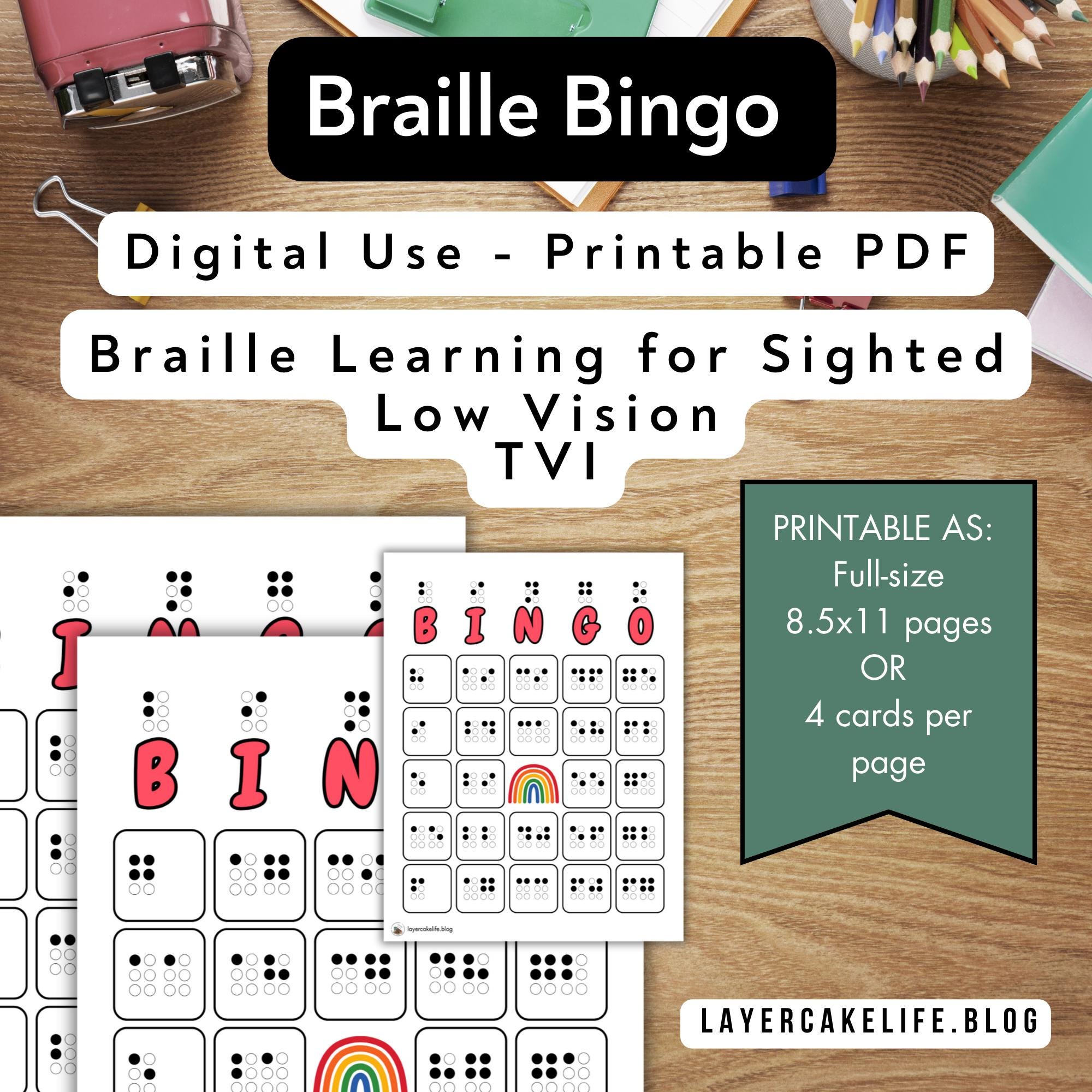 Classroom Bingo Cards: Braille for Sighted Learners, TVI, Low Vision ...