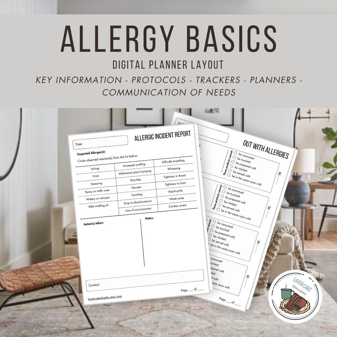 Allergy Binder Printable Planner Food Allergy Tracker for Parents for ...