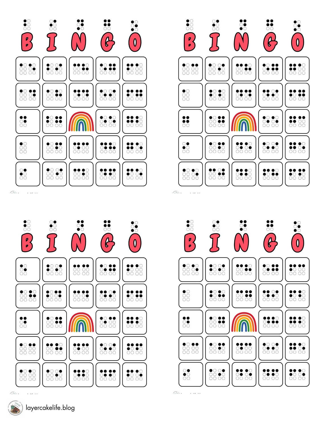 Classroom Bingo Cards: Braille for Sighted Learners, TVI, Low Vision ...