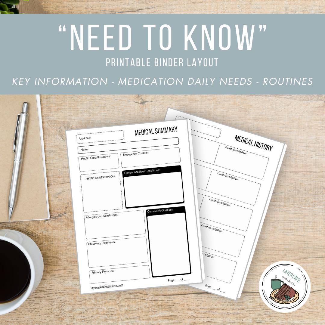 Printable Binder Medical Basics for Caregiver for Healthcare for ...