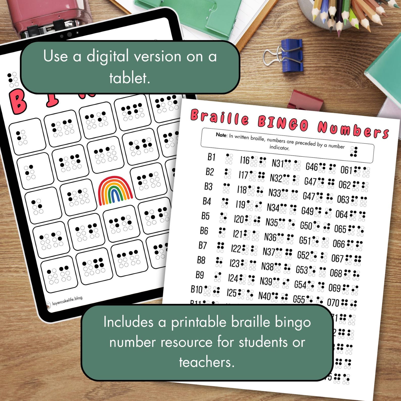 Classroom Bingo Cards: Braille for Sighted Learners, TVI, Low Vision ...