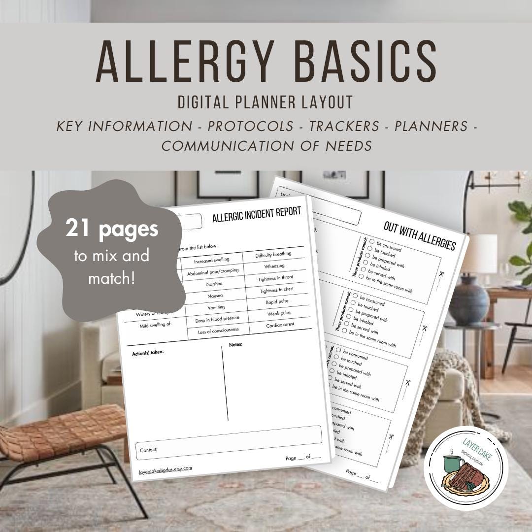 Allergy Binder Printable Planner Food Allergy Tracker for Parents for ...