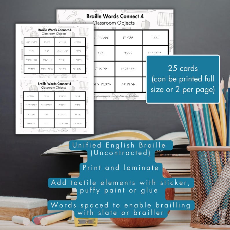 Classroom Connect Bingo Cards: Braille for Sighted Learners, TVI, Low ...