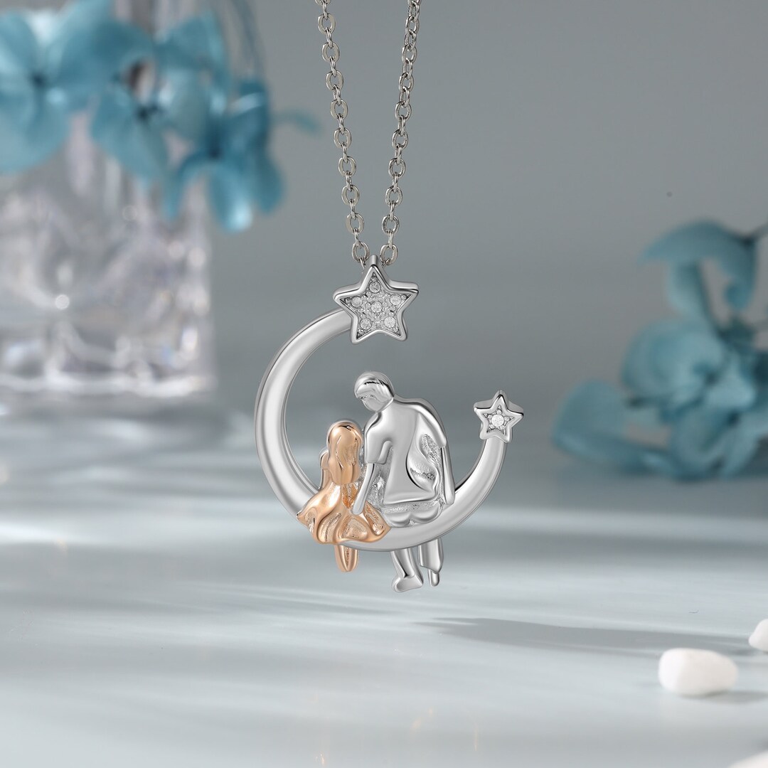 Father's Day Necklace With Father and Daughter Personalized White Gold ...