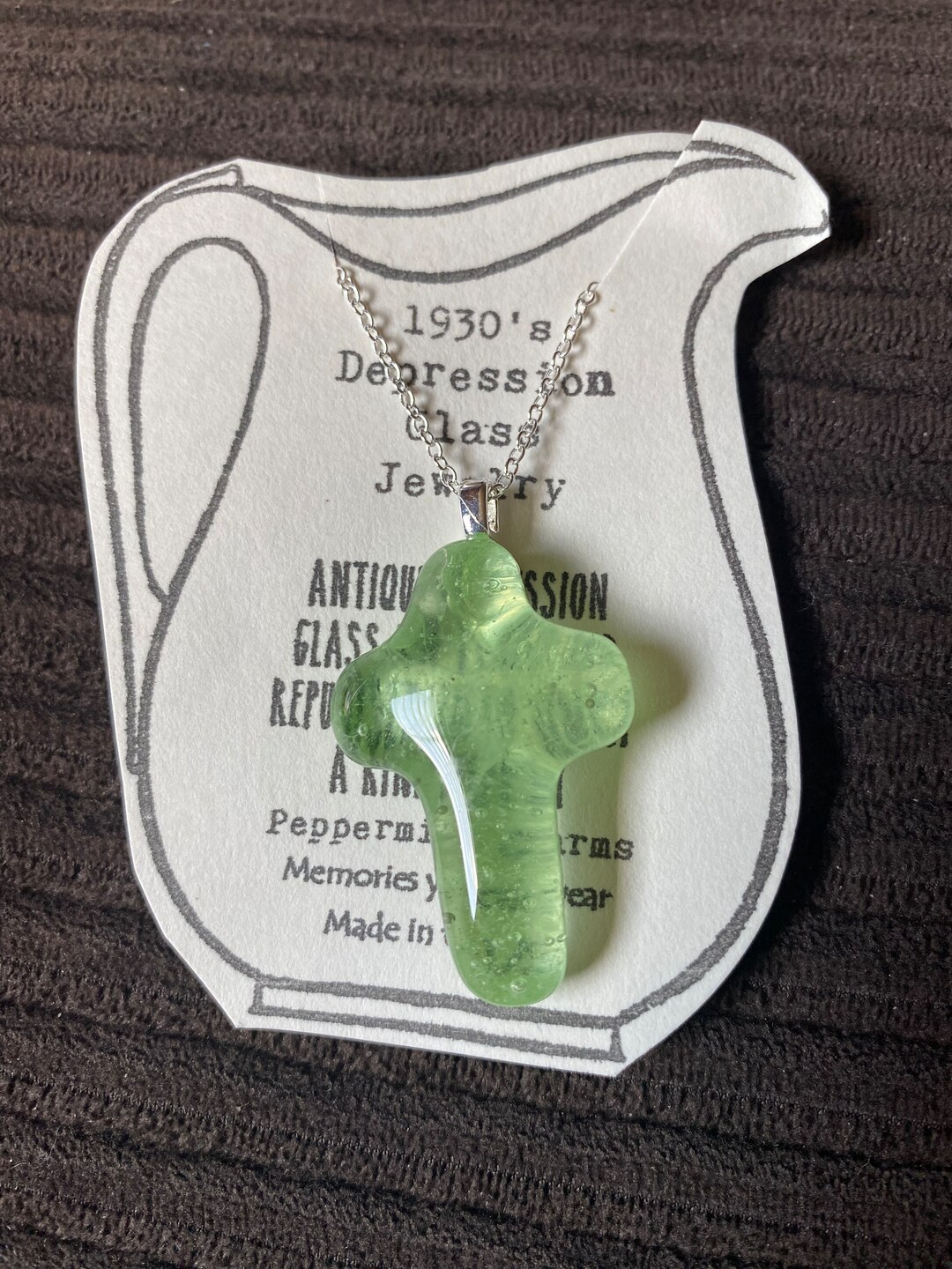 Green Depression Glass Cross on Sterling Silver Chain - Etsy