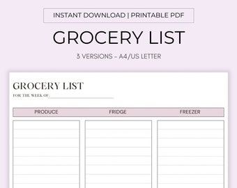 Grocery List Template Simple Grocery Planner Food Shopping Printable ...