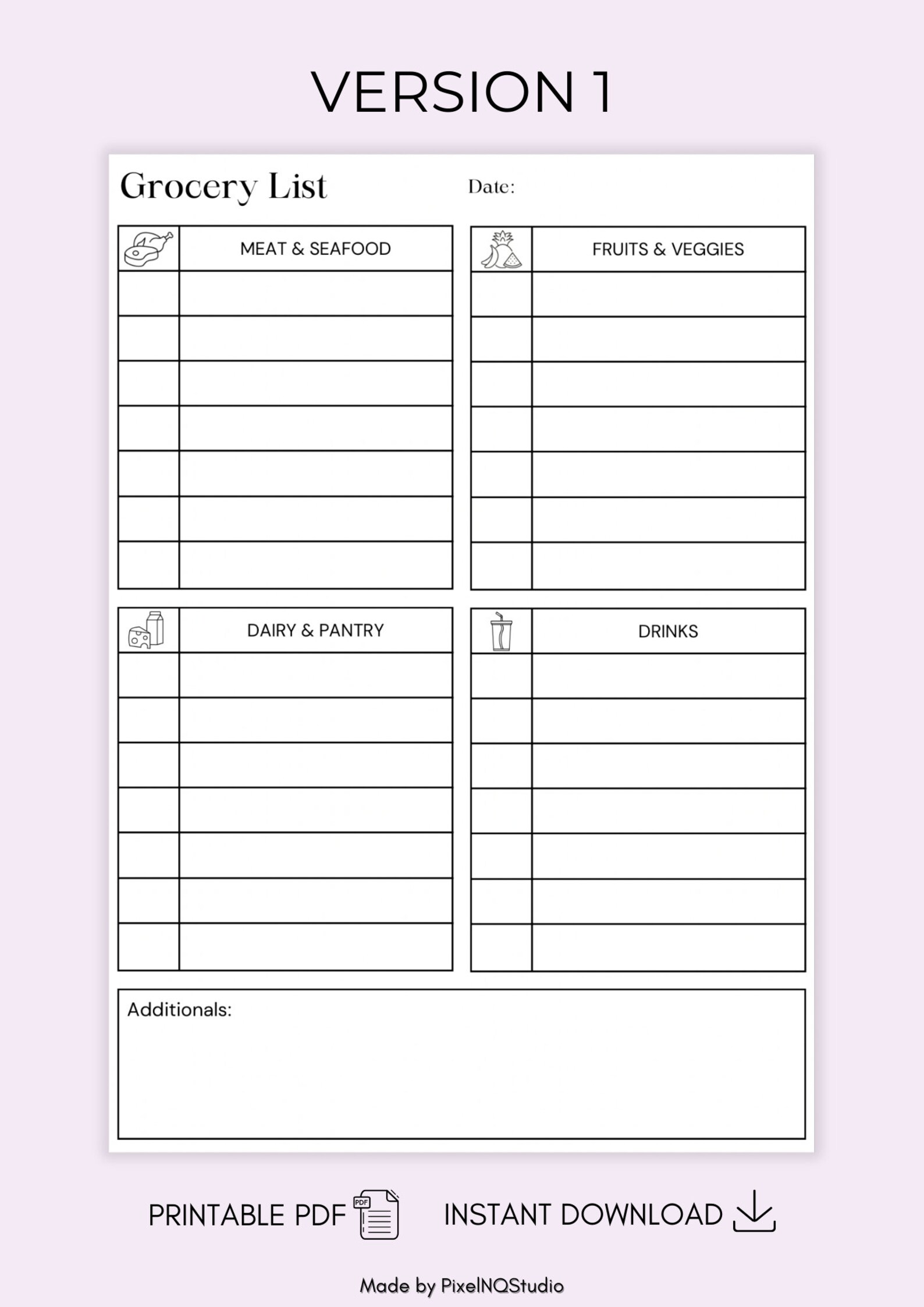Grocery List Template Food Shopping List Grocery Planner Food Prep A4 ...