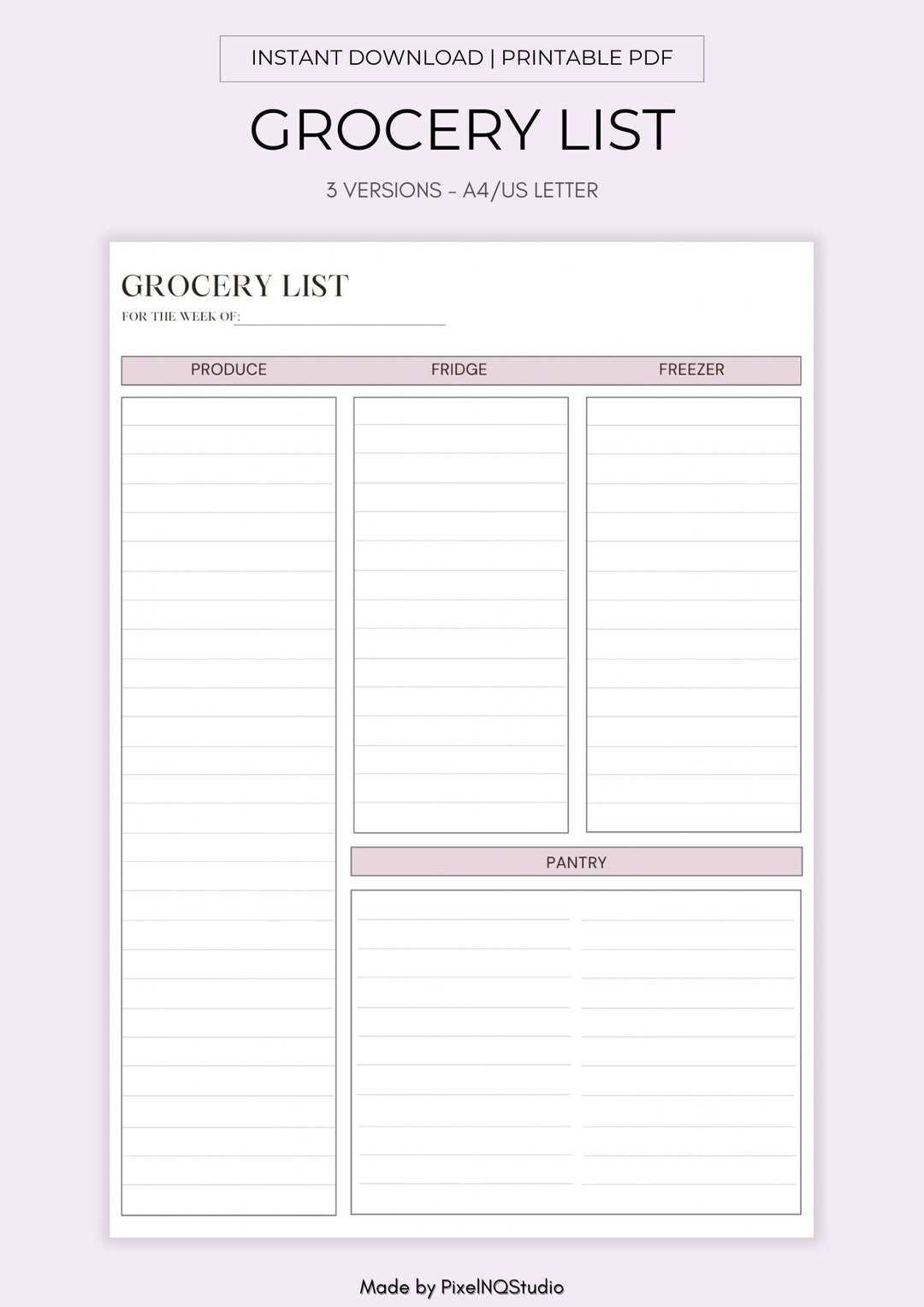 Grocery List Template Food Shopping List Grocery Planner Food Prep A4 ...
