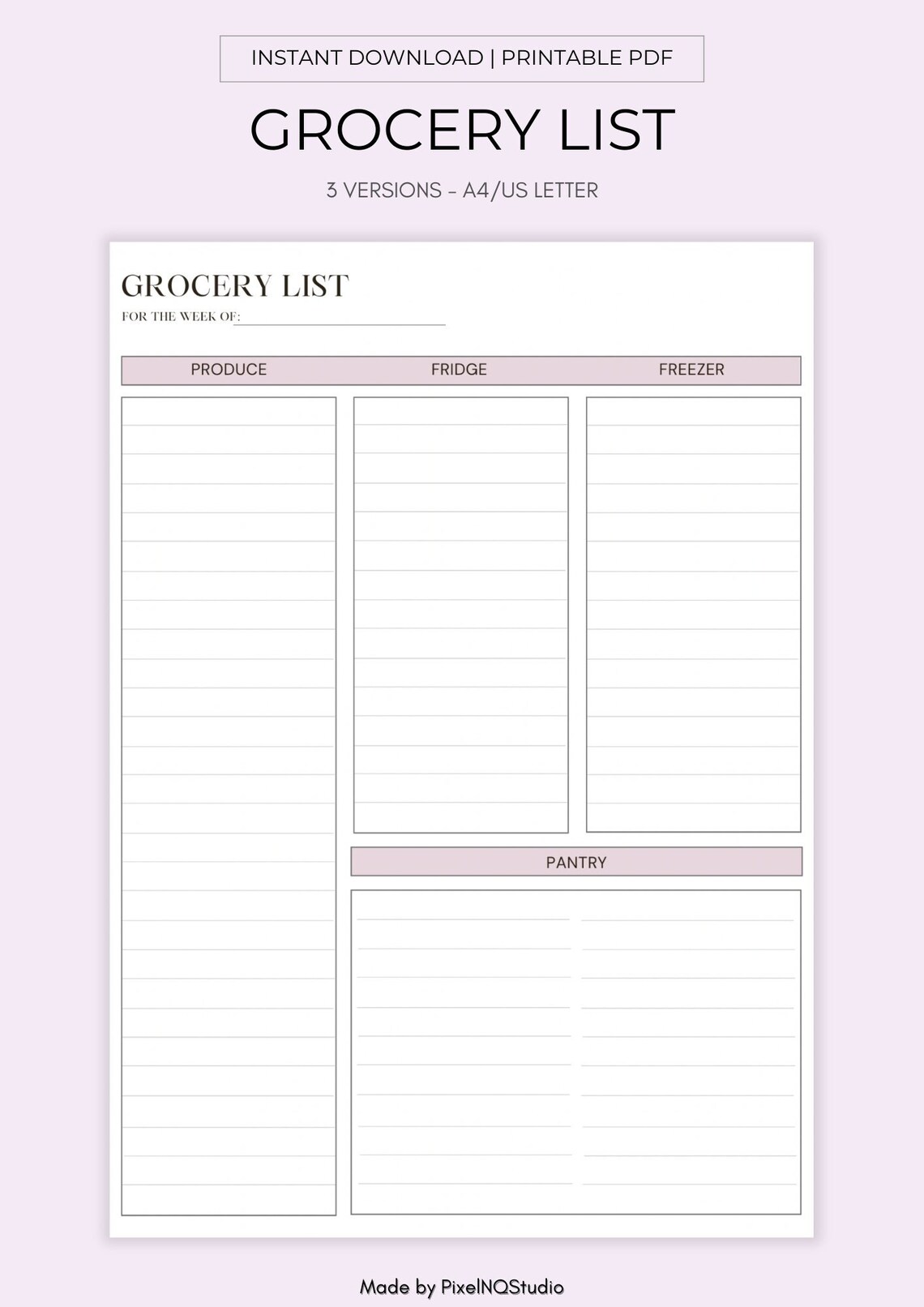 Grocery List Template Food Shopping List Grocery Planner Food Prep A4 ...