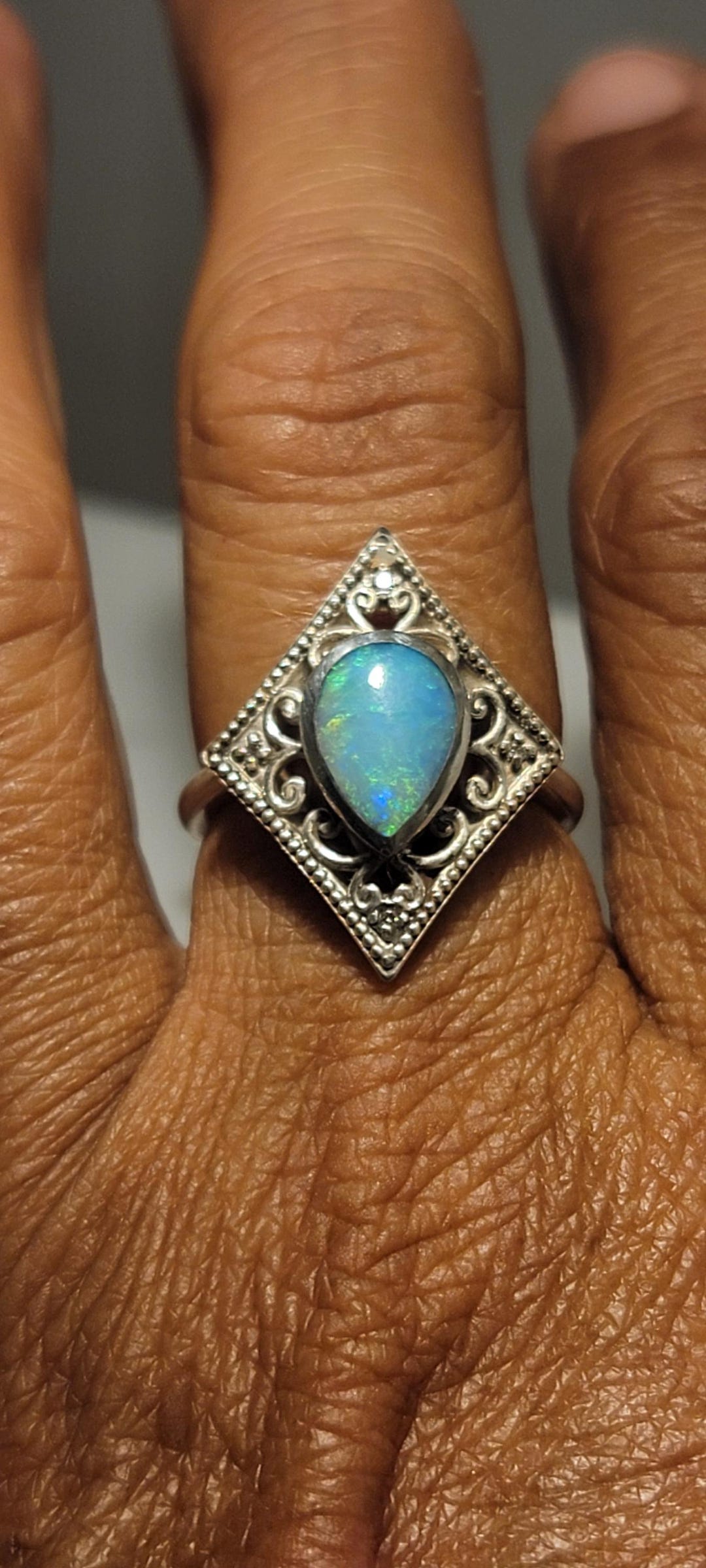 Genuine Australian Opal Inlay With Sterling Silver Ring Size 6.5 - Etsy